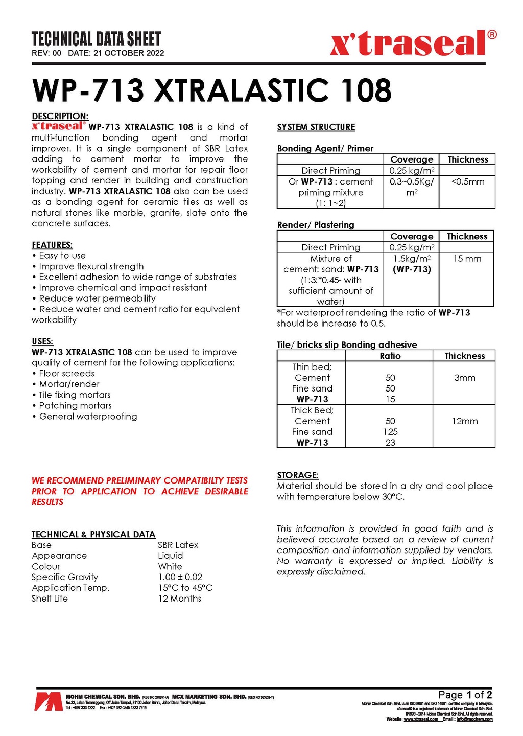 X'traseal WP-713 xtralastic 108 Multi-Function Bonding Agent and Mortar ...