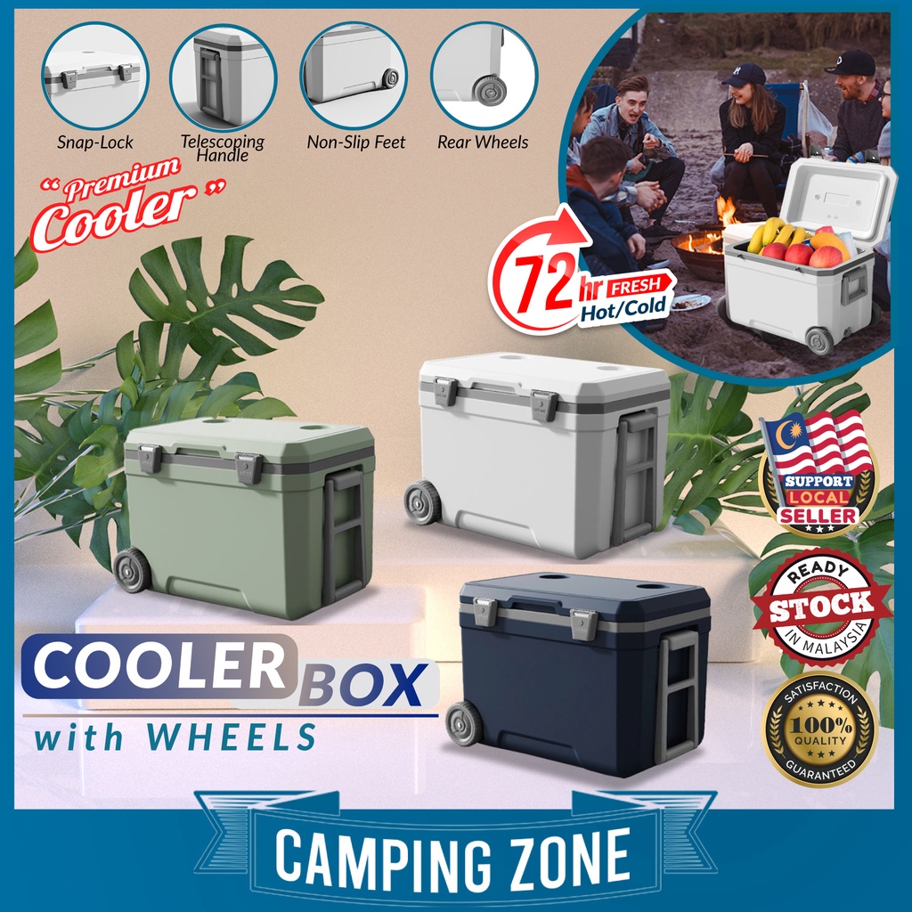 45L Cooler Box with Wheel Roller Portable Outdoor Food Storage Camping ...