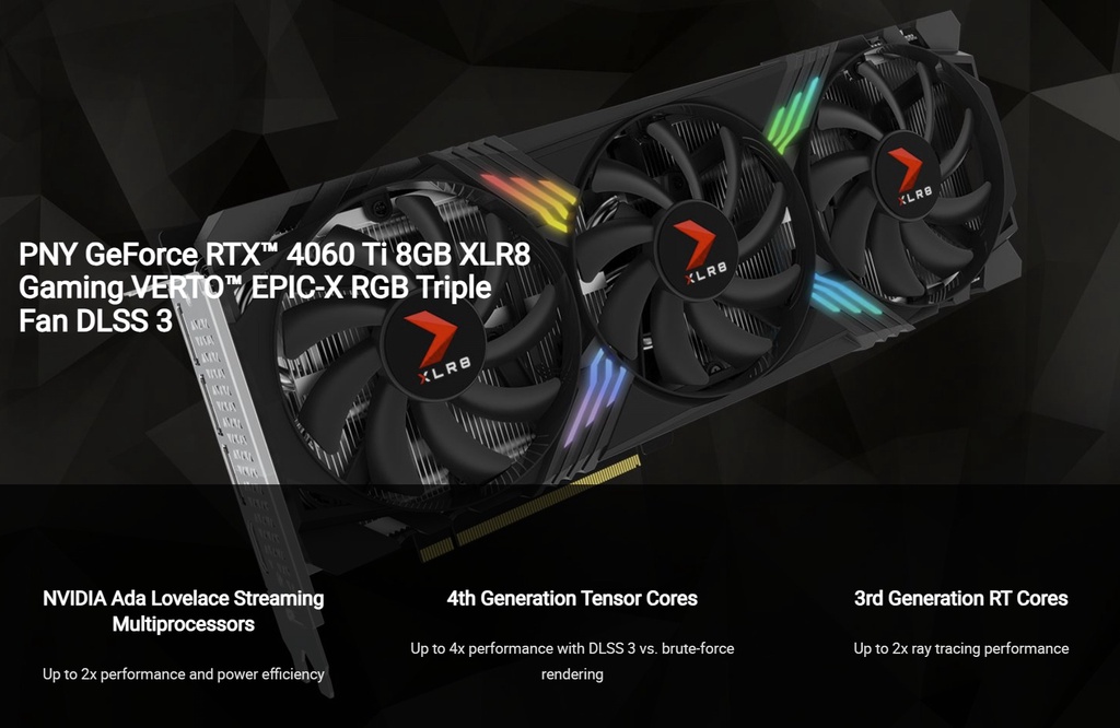 PNY RTX 4060 TI VERTO XLR8 Gaming Verto EPIC-X RGB Triple 6GB 8GB GDDR6 ...