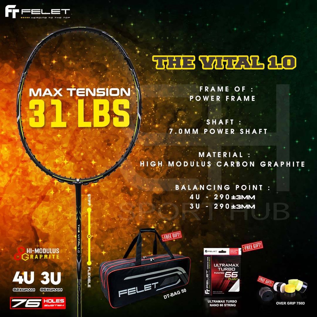 SportHub Felet The Vital 1.0 Racket Badminton Racket Raket Badminton ...