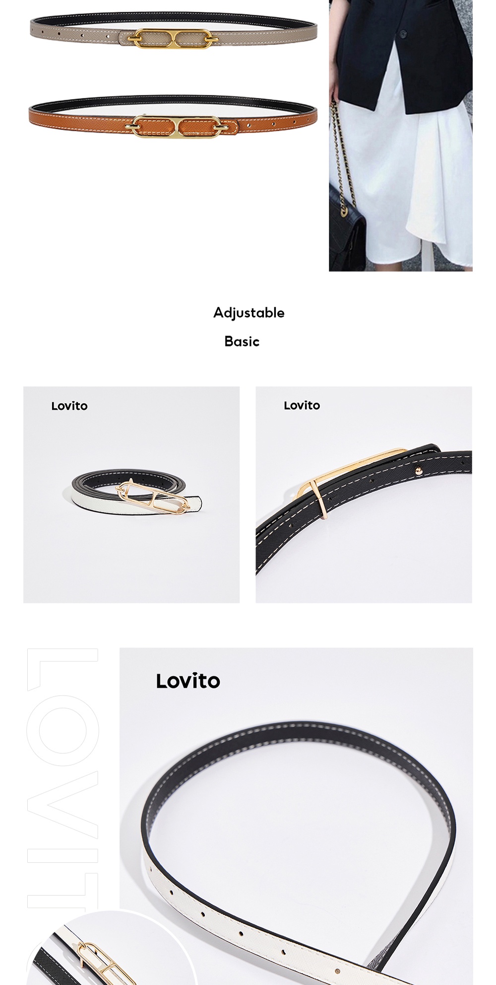 Lovito Casual Belt Basic Porous Adjustable Double Sided Use Belt for ...