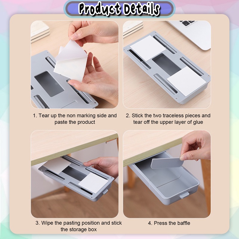 [Little B House] Space-Saving Under Desk Drawer Adhesive Storage Box ...