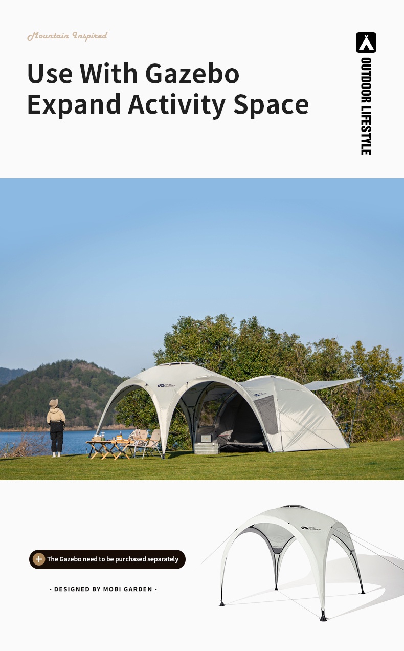 MOBI GARDEN Camping Tent Oxford Waterproof Big Space Family Glamping Tent 4 person Outdoor Beach ...