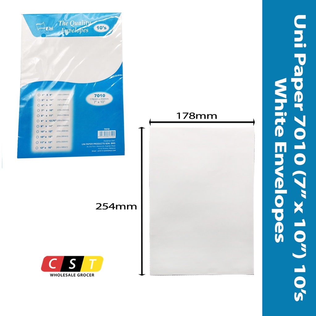 UNI PAPER 7x10 100g White Envelopes / Sampul Surat [7010] (10 Sheets ...