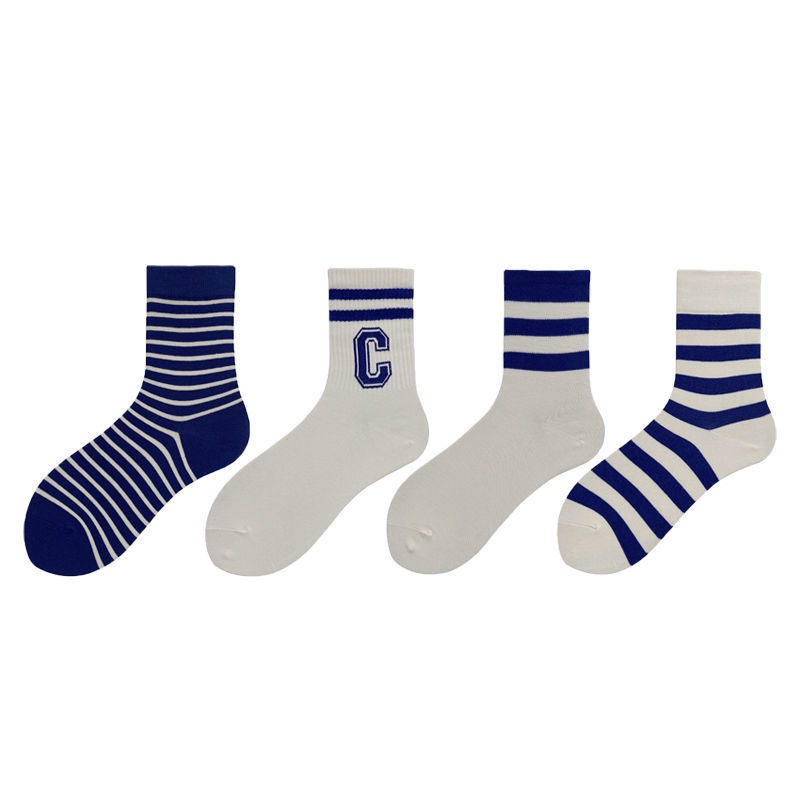 Spring/Summer Blue Striped Mid tube Socks Ins Trendy Women's Cotton ...