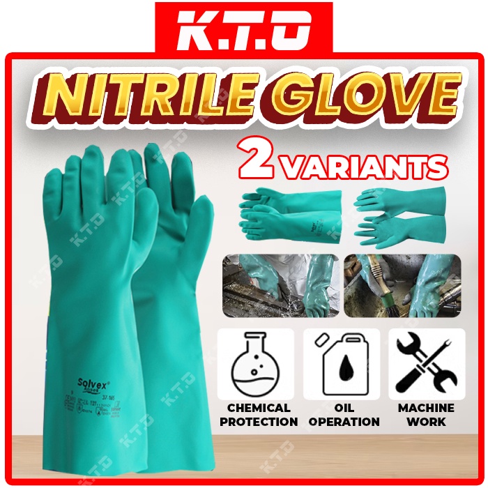 1 Pair Rubberex / Ansell Solvex Green Rubber Nitrile Hand Glove Oil ...