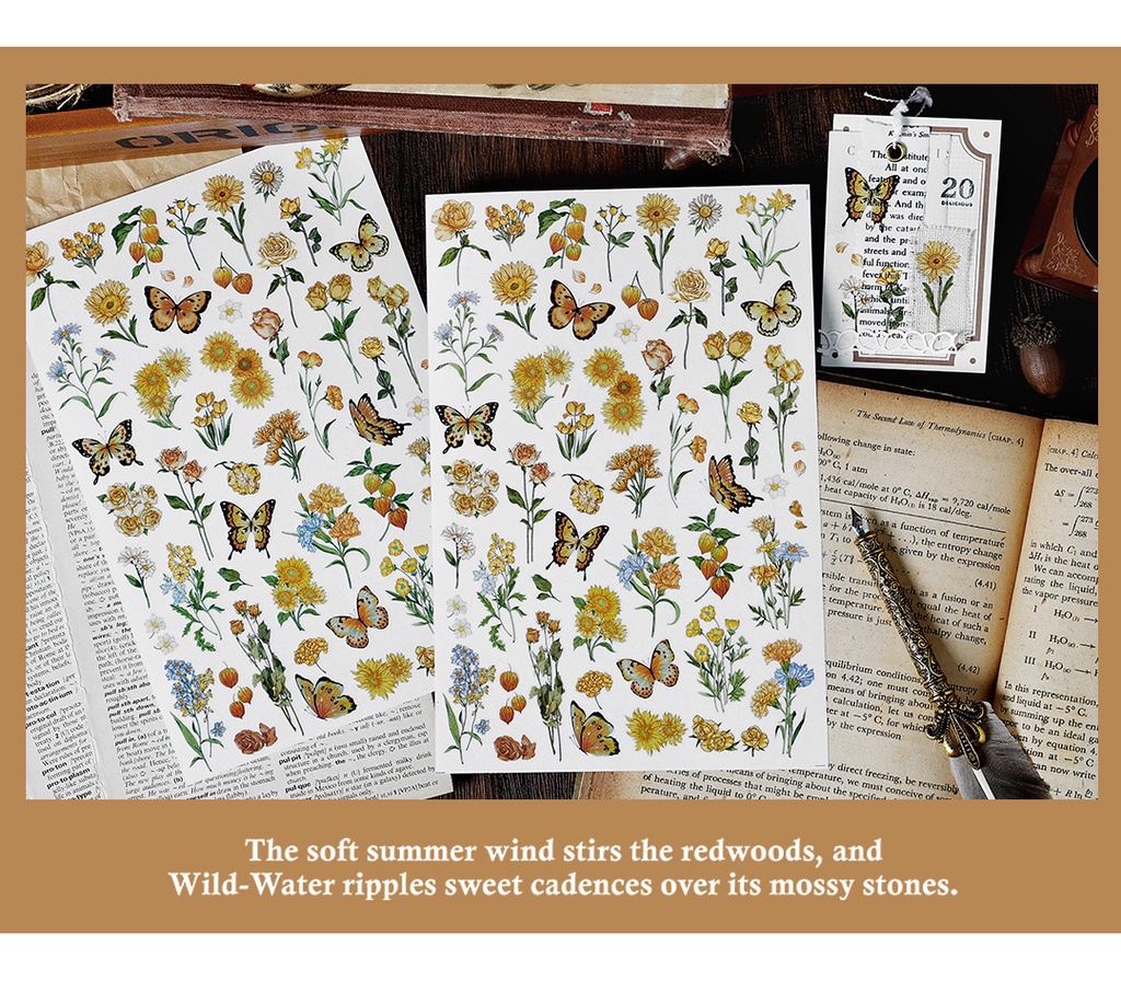 ENWEI 1 Pc [Butterfly Island Series] Vintage Plant Journal Stickers ...