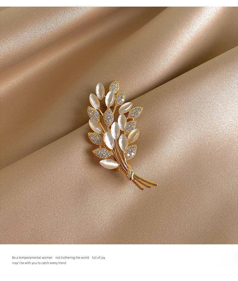 Opal Wheat Ear Brooch Luxury Female Anti-Glare Buckle Unique Pin Fixed Clothes Accessories ...