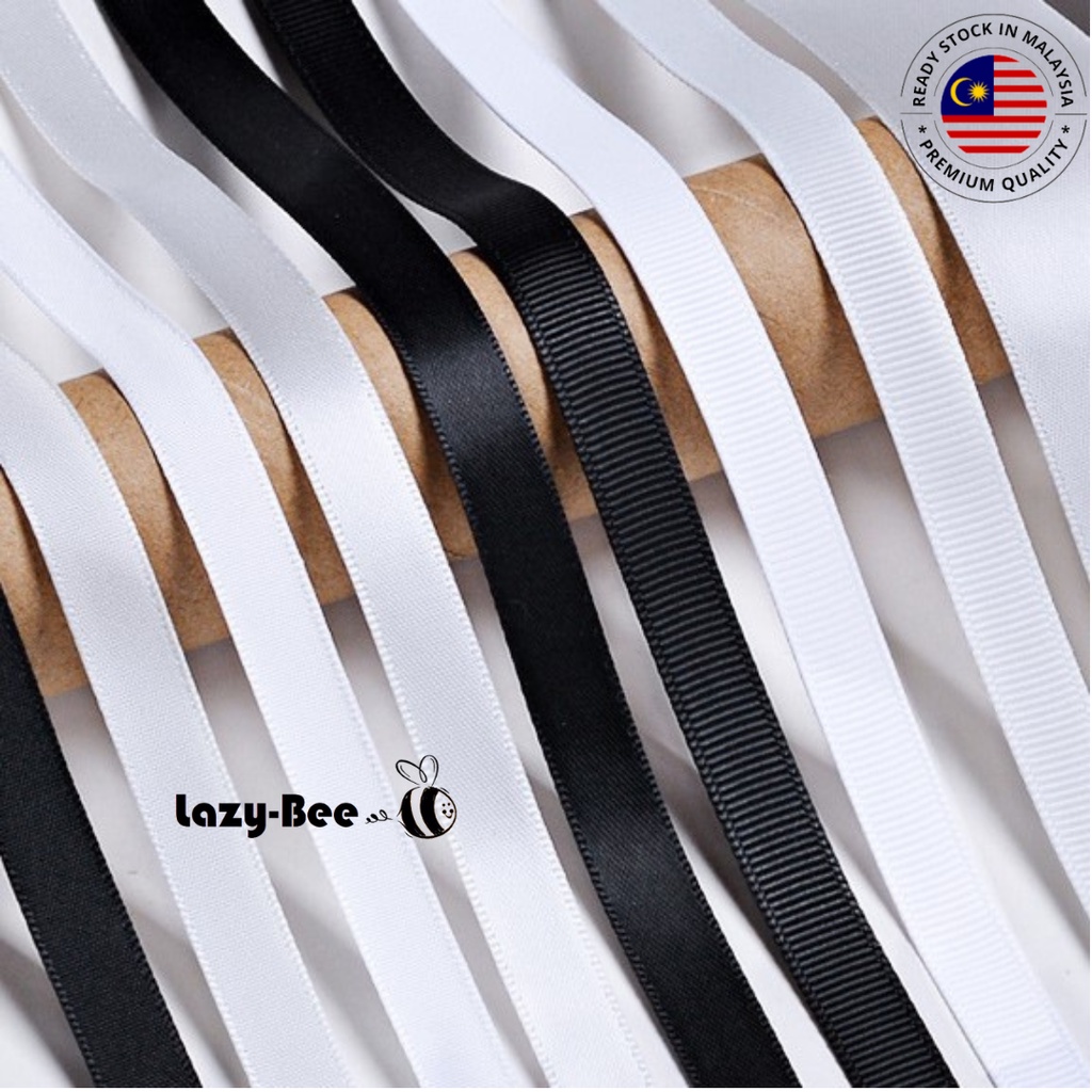 LAZY BEE Black White 100 yard Premium Double Face Satin Ribbon Bow ...