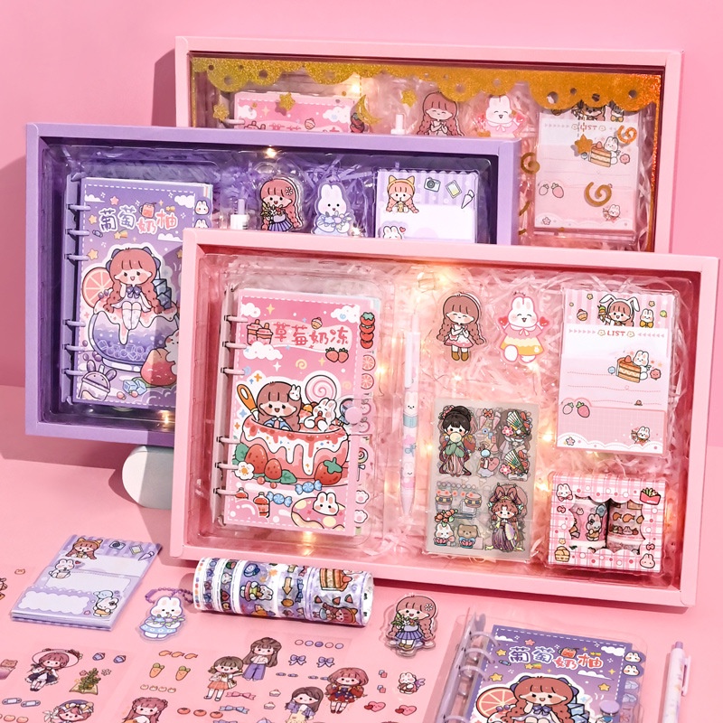 INS Cute Notebook Sticker Set Luxury Gift Box Birthday Book Set Gift ...