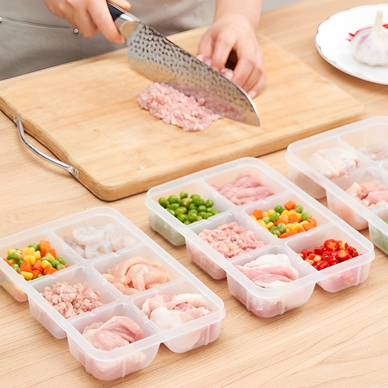 6 Grids Transparent Food Storage Box / Heatable Sealed Frozen Meat Keep ...