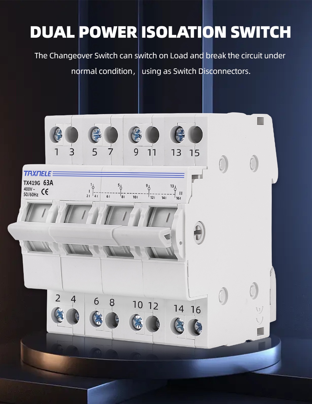 TAXNELE 1P 2P 3P 4P 40A 63A MTS Dual Power Manual Transfer Switch Interlock Circuit Breaker Din ...