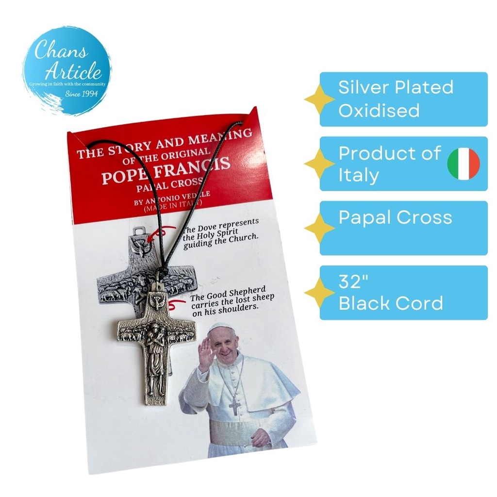 Good Shepherd Papal Cross Silver Plated Oxidized Italy Pope Catholic ...