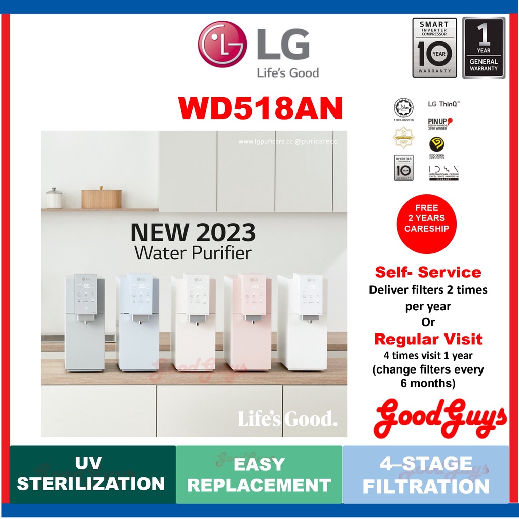 LG WD518AN PuriCare Water Purifier with 4-Stage Filtration Hot Cold ...