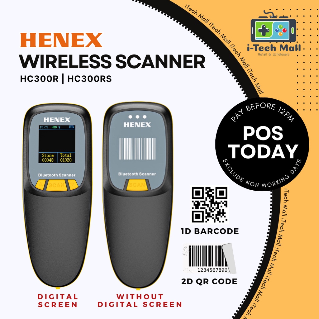 Original Henex Bluetooth Barcode Scanner USB Wireless 1D 2D QR Code ...