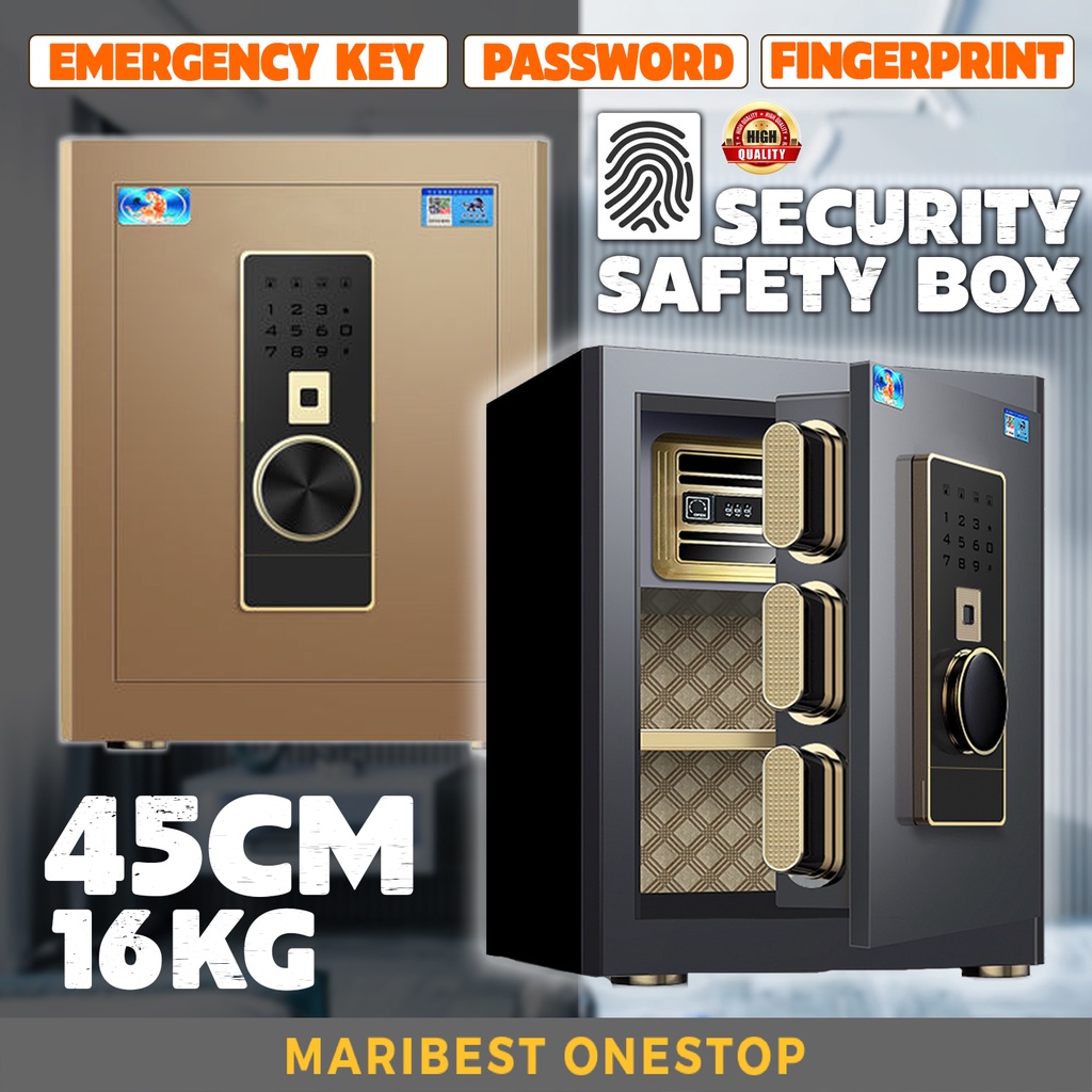 45CM Safety Box Fingerprint Digital Safety Box Money Box With Lock Safe Box Home Peti Besi ...