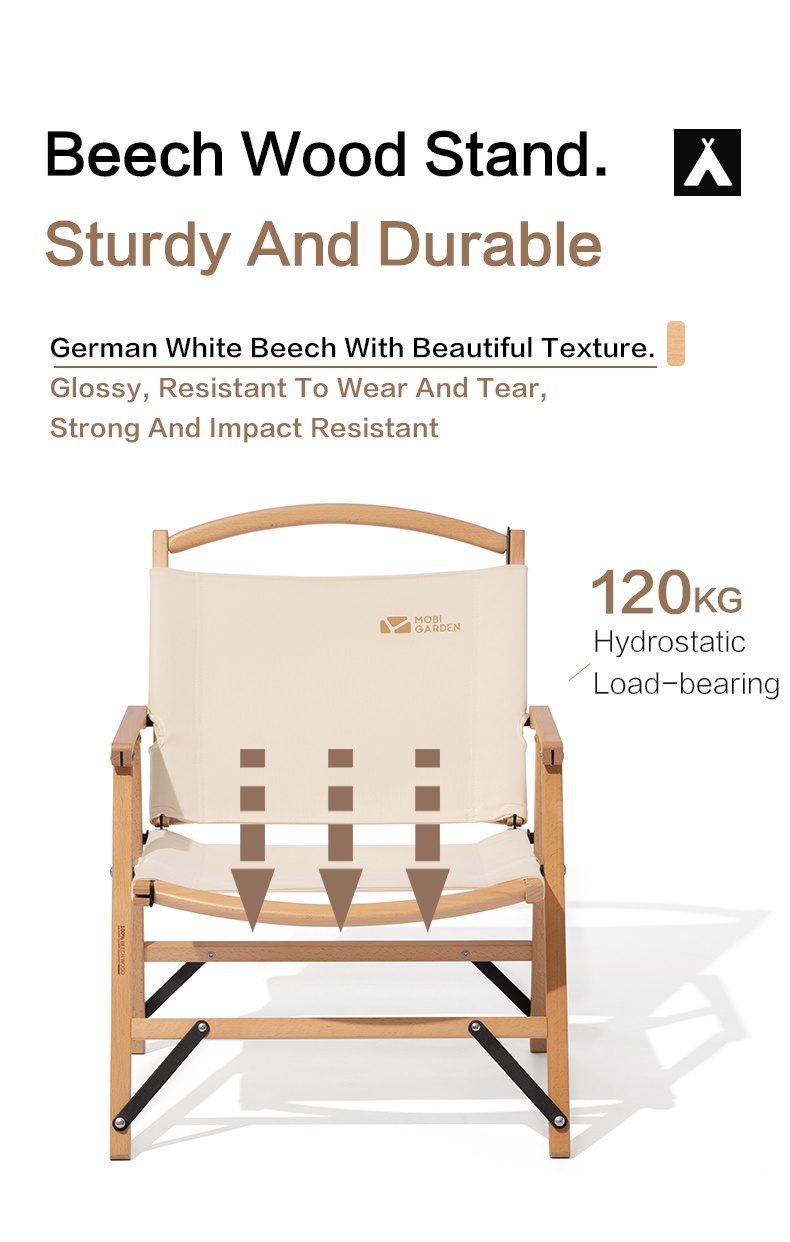 MOBI GARDEN Camping Folding Chair Solid Wood Portable Glamping Outdoor ...