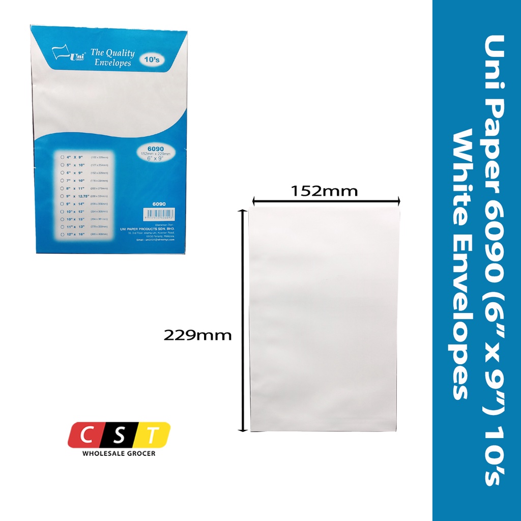 UNI PAPER 6x9 100g White Envelopes / Sampul Surat [6090] (10 Sheets/Pkt ...