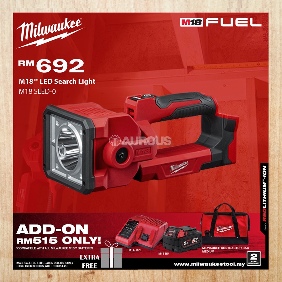 MILWAUKEE M18 LED SEARCH LIGHT (M18 SLED-0 / M18 SLED-501B) | Shopee ...