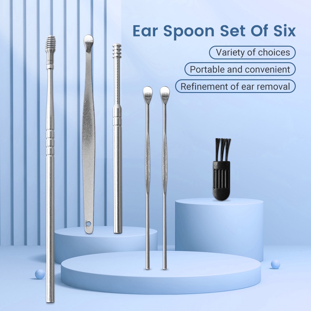 6Pcs Set Stainless Steel Ear Picking Tool Ear Scoop Spiral Ear Wax ...