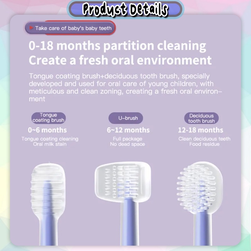 [Happy Kids] Infant Toothbrush Combination Set 3 Pcs Silicone Training ...