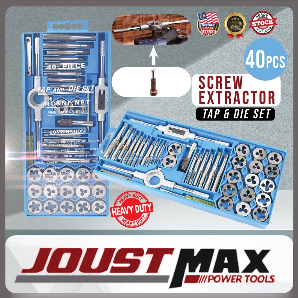40Pcs Screw Extractor Tap and Die Set Metal Tap Screw Thread Plugs Taps ...
