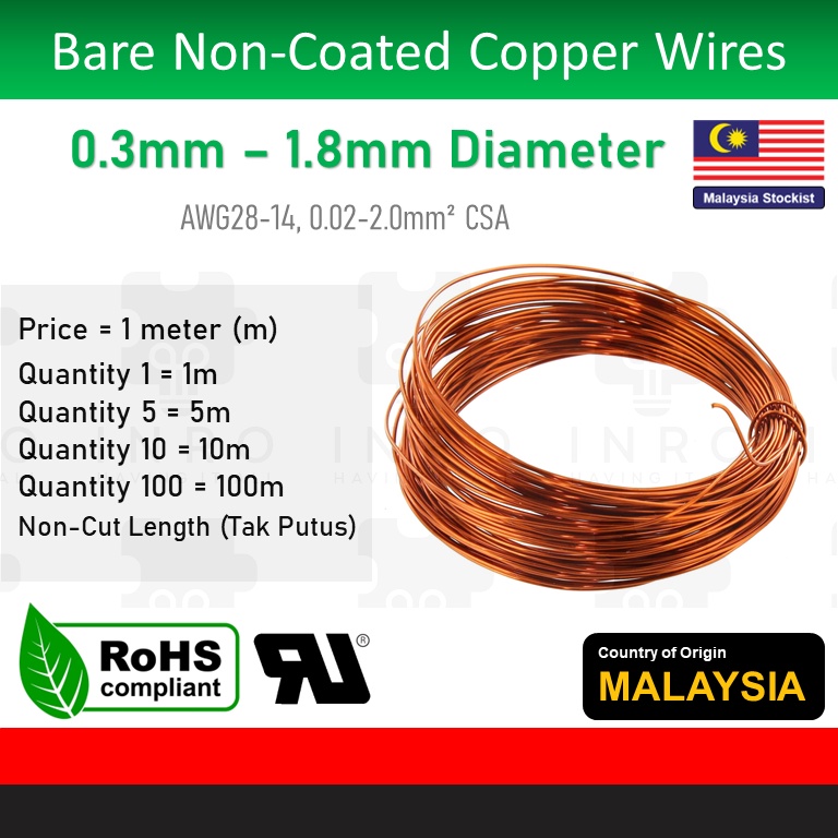 Non-Coated Bare Copper Wire (Single Core) Grounding | 0.3mm, 0.4mm, 0 ...