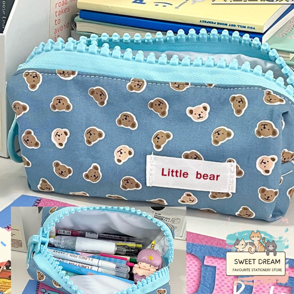 BLUE Little Brown Bear Soft Storage Pouch for Stationery School Pen ...