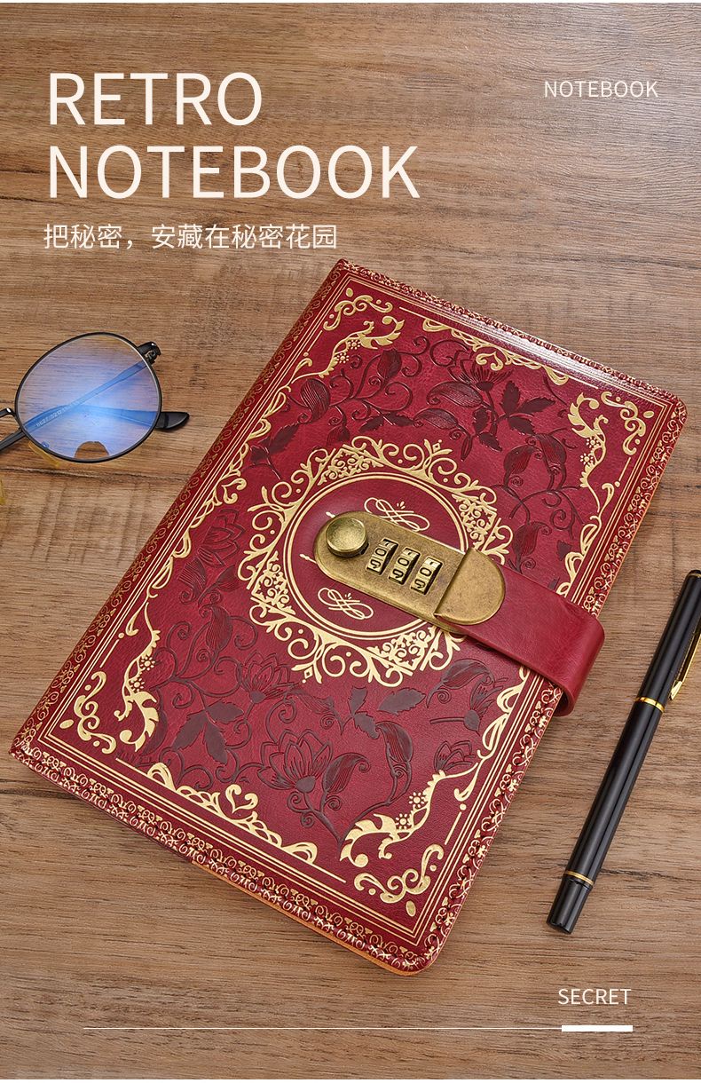 European Style A5 Locked Notebook Retro Code Book Creative High-End ...