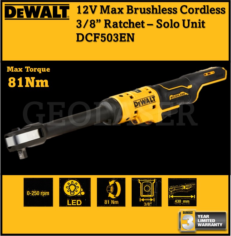 DeWalt 12V Max DCF503 / DCF 503E 3/8" Brushless Cordless Ratchet DCF503 ...