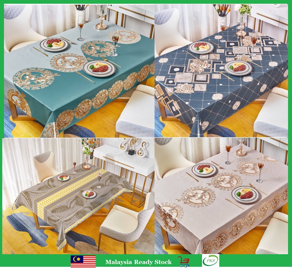 [RAYA SALES] Alas Meja Makan 6 Kerusi Royal Gold / Table Cloth 3D Laser ...