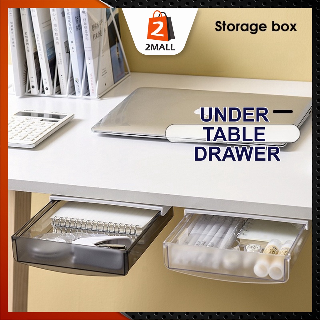 2MALL Storage Drawer Self Stick Pencil Tray Under Desk Table Organizer ...