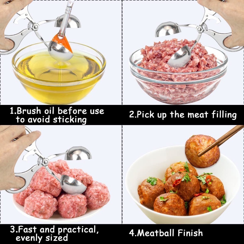 Stainless Steel Meatball Making Spoon Ice Cream Fruit Sphere DIY Clip ...