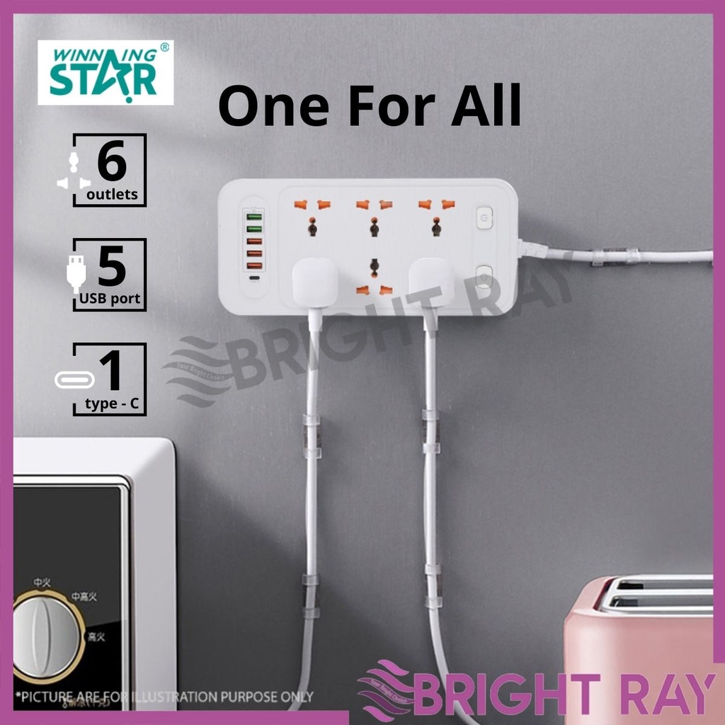 WINNING STAR MULTI SOCKET UK Plug TYPE -C USB 4.2A Charging Multi Socket Universal Extension ...