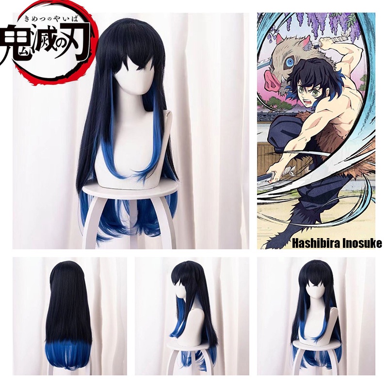 Zenitsu Transform Into Agatsuma With Long Blue-gradient Cosplay Wig ...