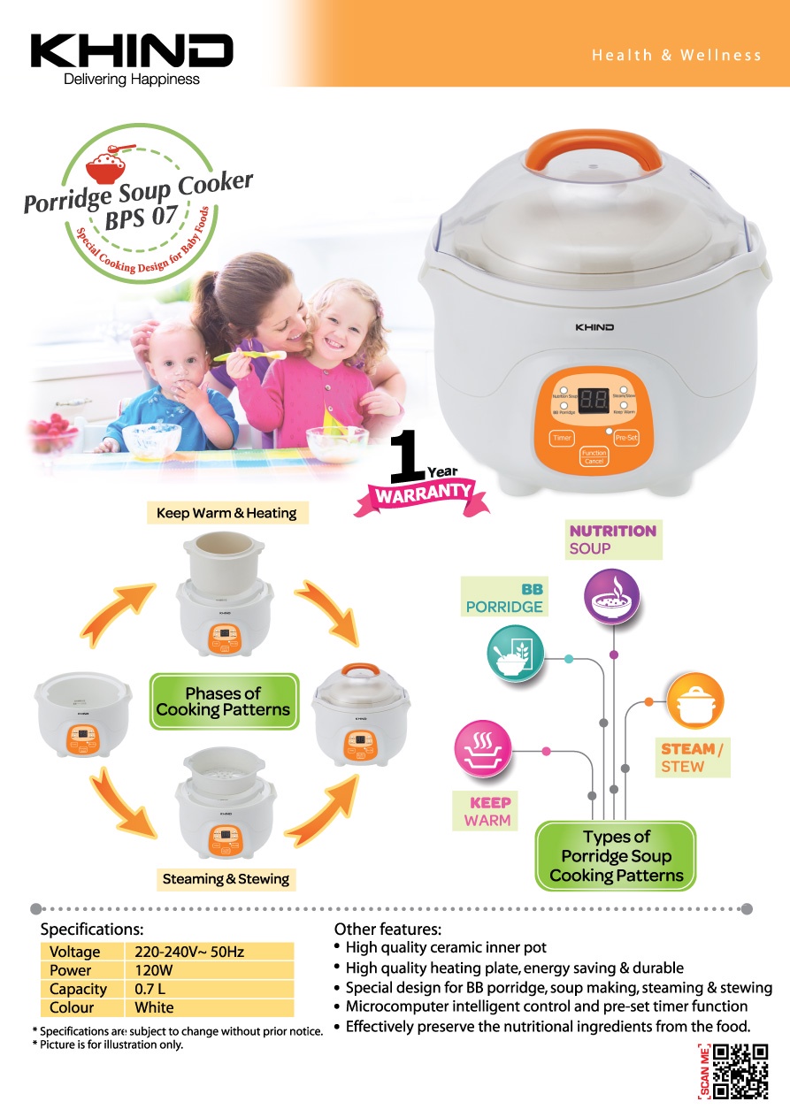 Khind Baby Porridge Cooker Soup Cooker 0.7L With Premium Ceramic Inner ...