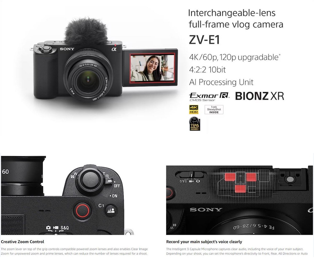 SONY ZV-E1 | Full-frame vlog camera | ALL INTERCHANGEABLE LENS CAMERAS | E1 | Shopee Malaysia