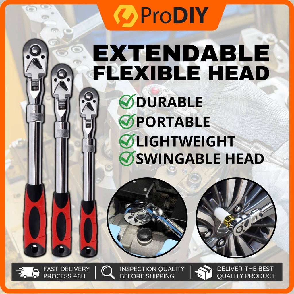Ratchet Wrench Extendable Flexible Head 1/2" 1/4" 3/8" Handle Steel ...