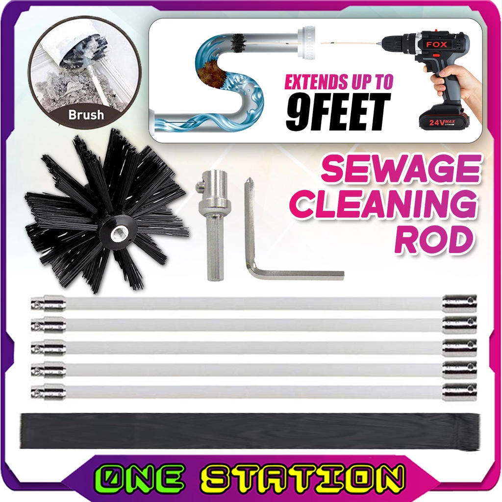 Sewage Cleaning Rod Kit Pipe Drain Cleaner Drain Brush Head Pipe ...