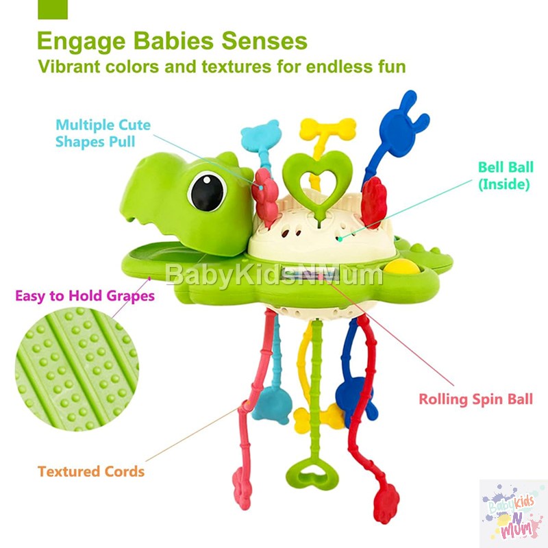 Baby Pull String Sensory Toys 3 In 1 Rattle Teething Silicon Pull ...