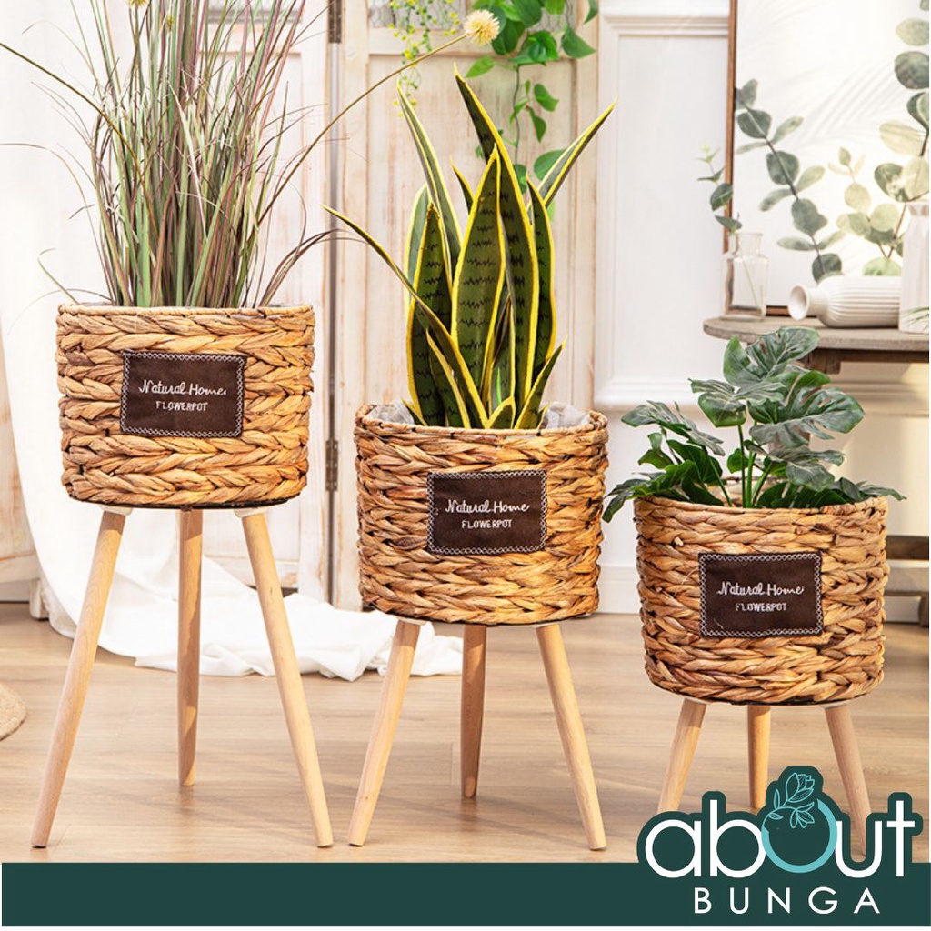 Flower Pot Rattan Basket With Leg Seagrass Storage DIY Home Decoration ...