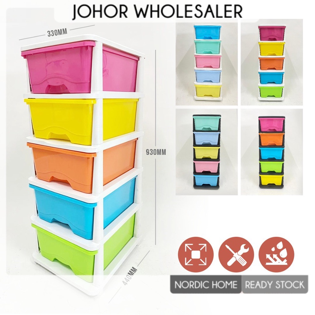 【NordicHome】5 Tier Drawer Cabinet Multipurpose Colourful Storage Drawer ...