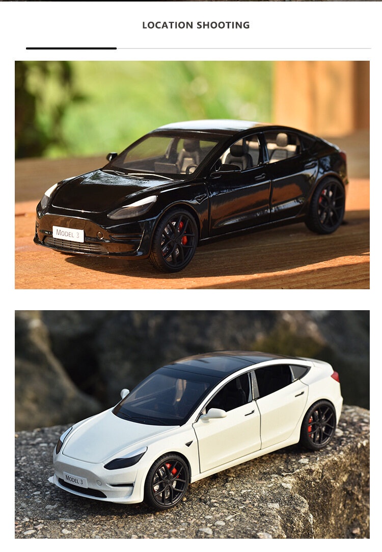 1:24 Scale Tesla Model 3 Alloy Car Model Light & Sound Effect Diecast ...