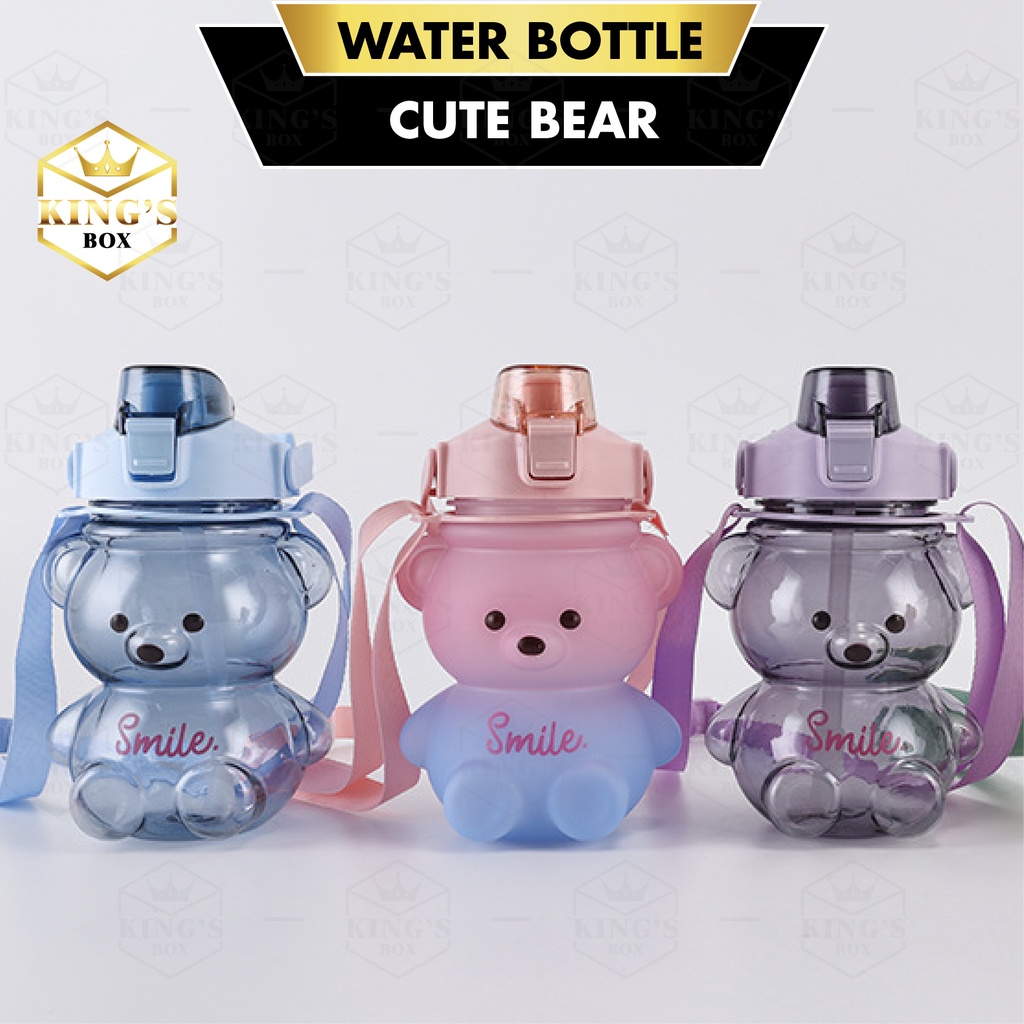 KGB 1100ml Transparent/Gradient Cartoon Bear Water Bottle with Straw ...