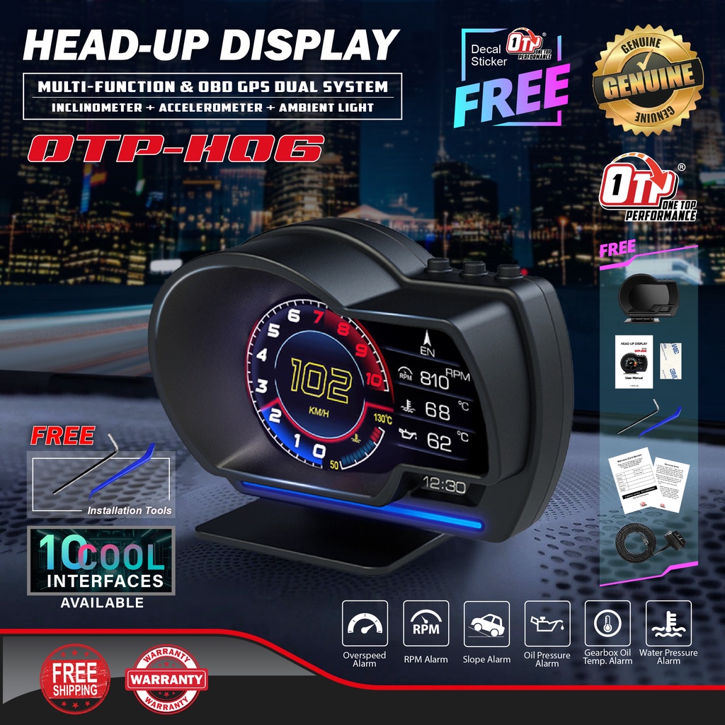 OTP-H06 Car OBD OBD2 Meter Speedometer Gauge P6 GPS HUD Water Temp ...