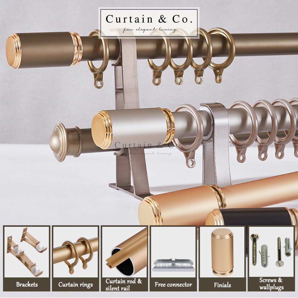 [FULL SET - DOUBLE ROD] Curtain & Co. Window Curtain Rod With End Cap ...
