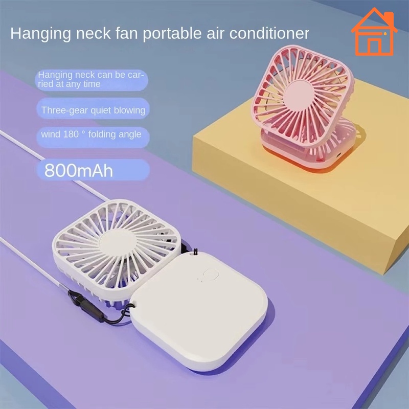 (Lanyard + Cable) Summer Mini Portable Foldable Table Electric Fan With ...