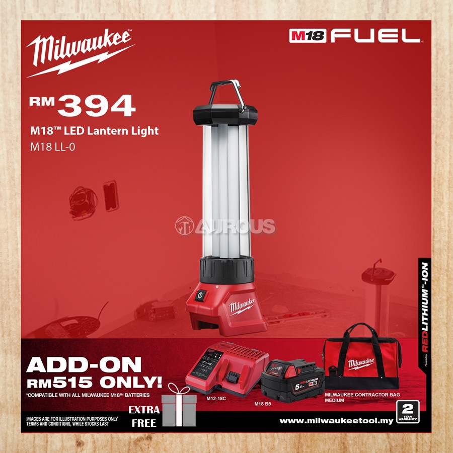 MILWAUKEE M18 LED 180-360 LANTERN LIGHT 400 LUMEN (M18 LL-0 / M18 LL ...