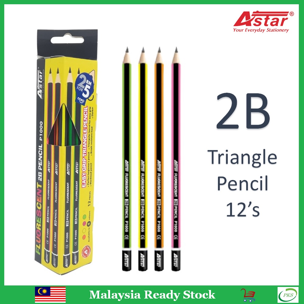 Astar 2B Pencil Triangle Pencil 12's Fluorescent (P1000) | Shopee Malaysia