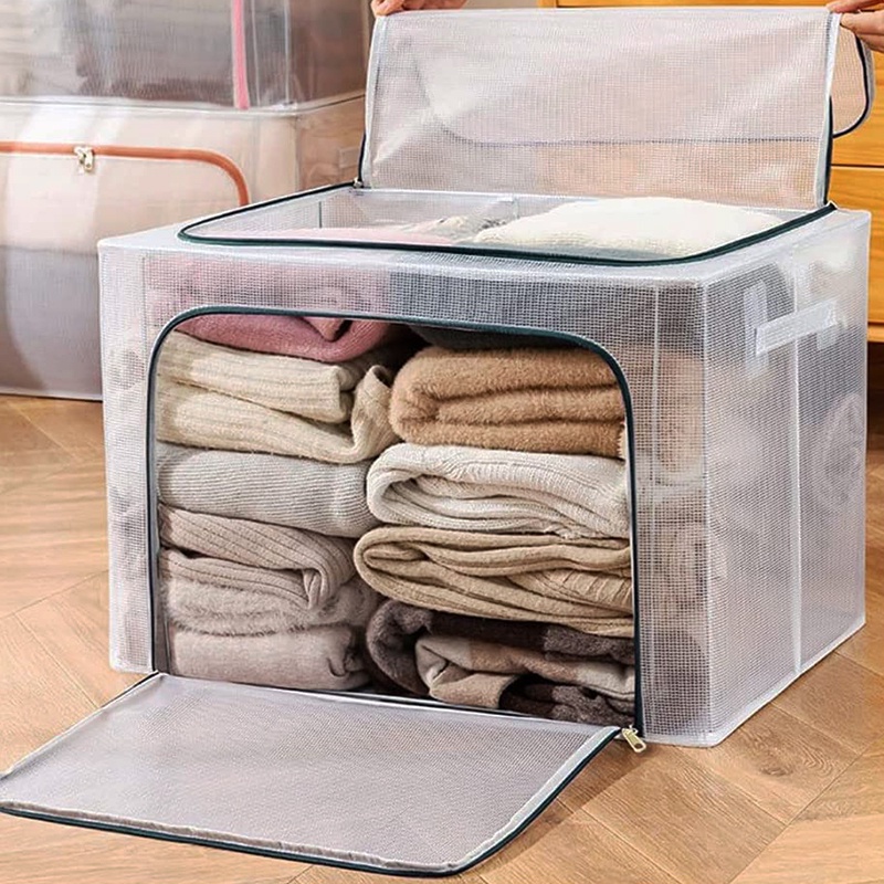 Transparent Waterproof Stackable Storage Box Steel Frame Foldable Bin ...